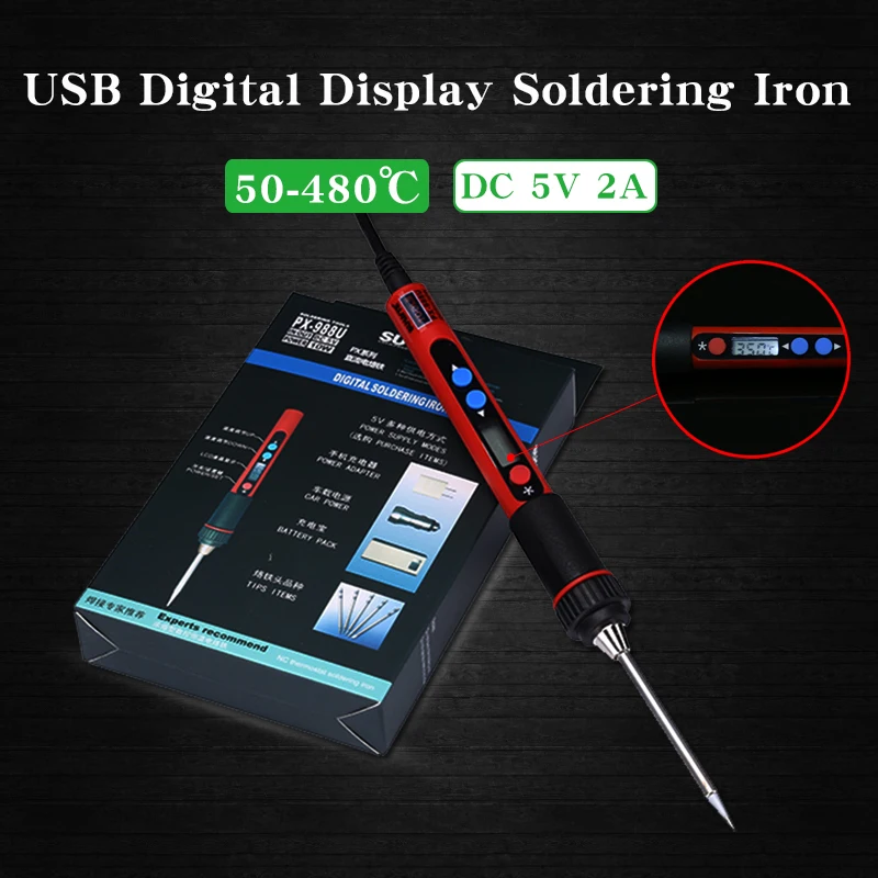 5v Portable Adjustable Temperature Usb Soldering Iron Digital Lcd ...