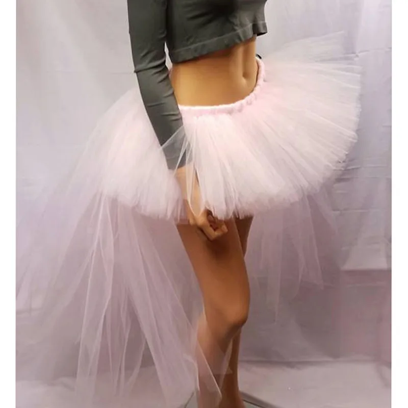 Light Pink High Low Tulle Skirts For Lady Photography Plus Size Elastic