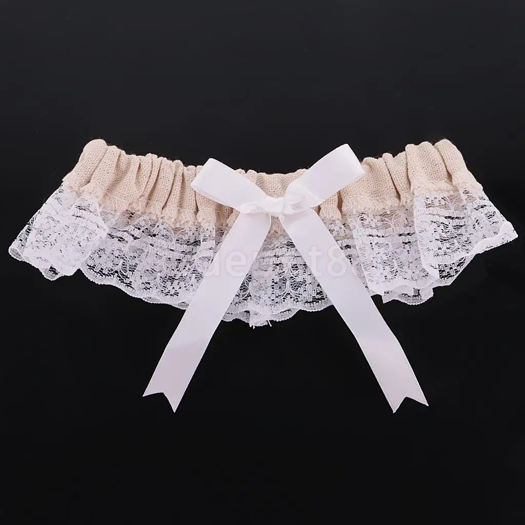 Wedding Bridal Elastic Burlap Lace Flower Leg Garter With Bow Thigh