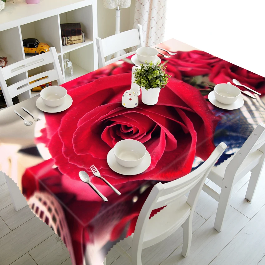 Senisaihon-3D-Tablecloth-Red-Big-Roses-Pattern-Waterproof-Thicken ...