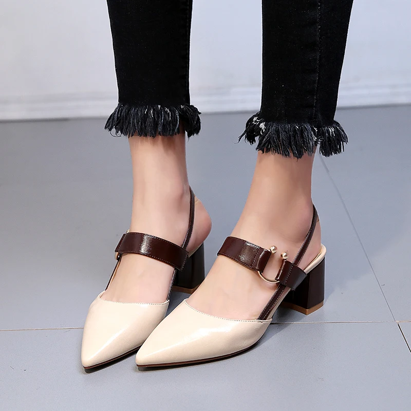 Lucyever Ladies Sandals Women Thick High Heels Pointed Toes Pumps ...