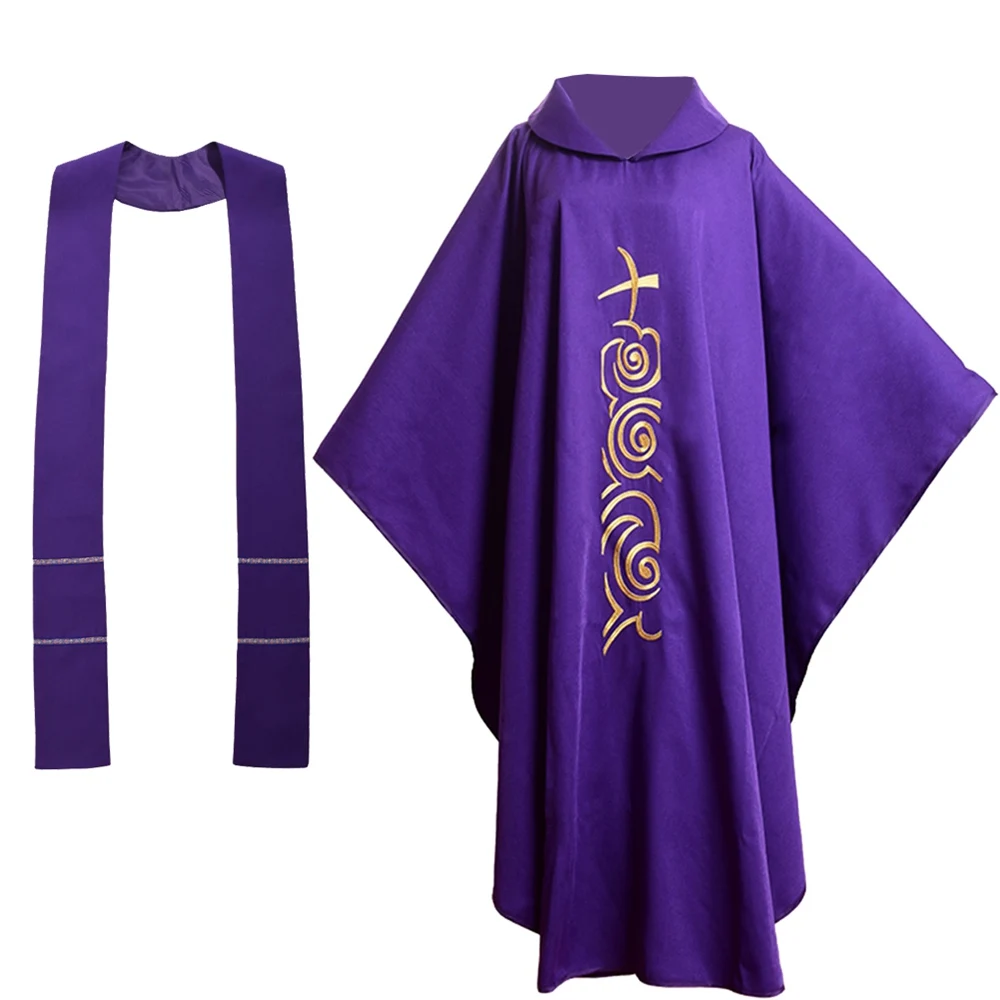 Priest Vestments Robe Religion Christian Church Purple Chasuble Cross ...