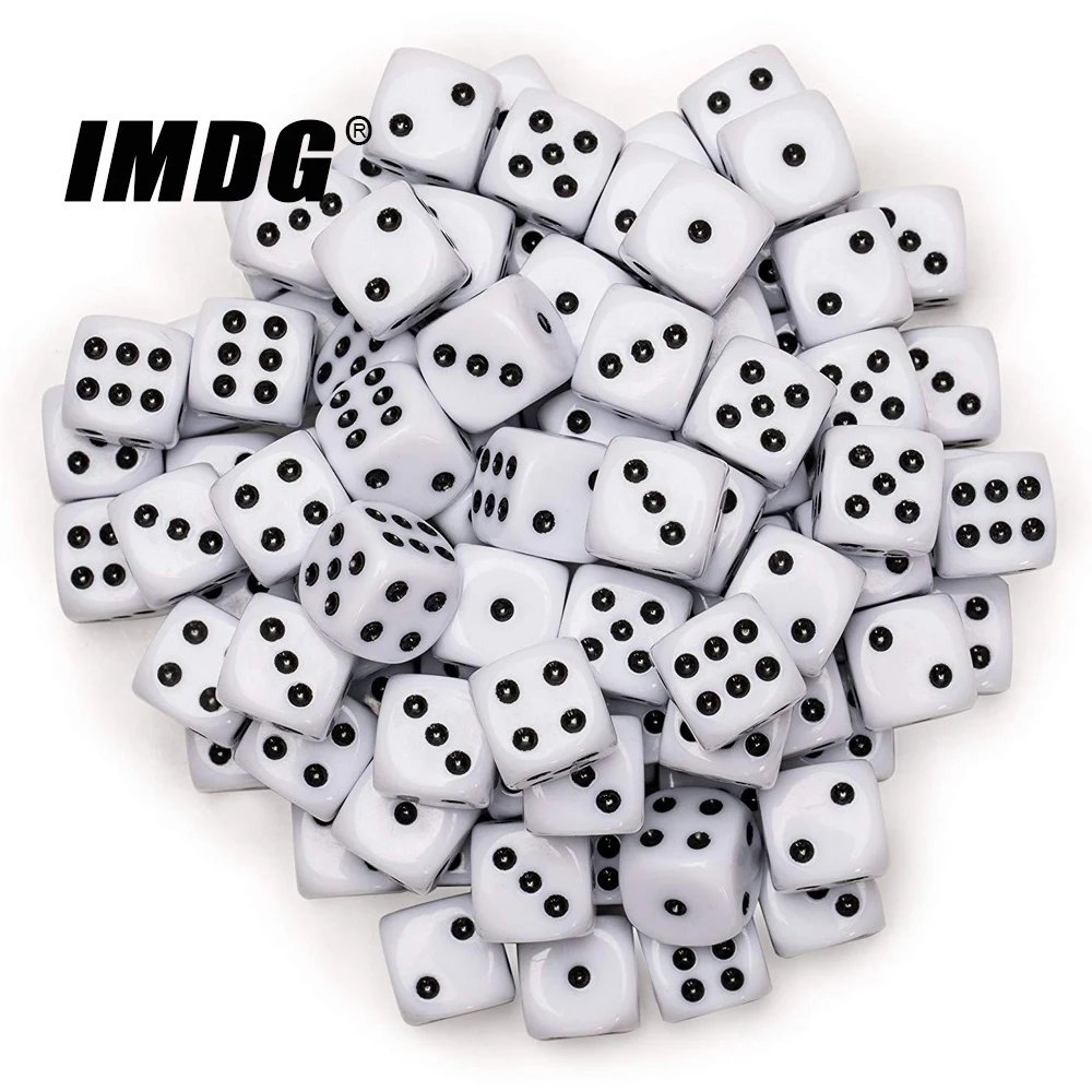 100pcs/Pack Acrylic Dice 10mm White Black Dot #10 Round Corner High ...