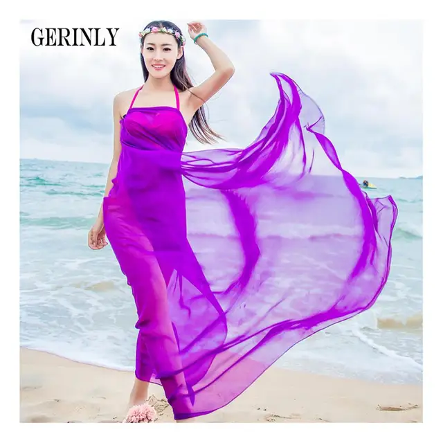 מוצר - Beach Pareo Scarves Womens Solid Color Chiffon Sarong Wrap ...