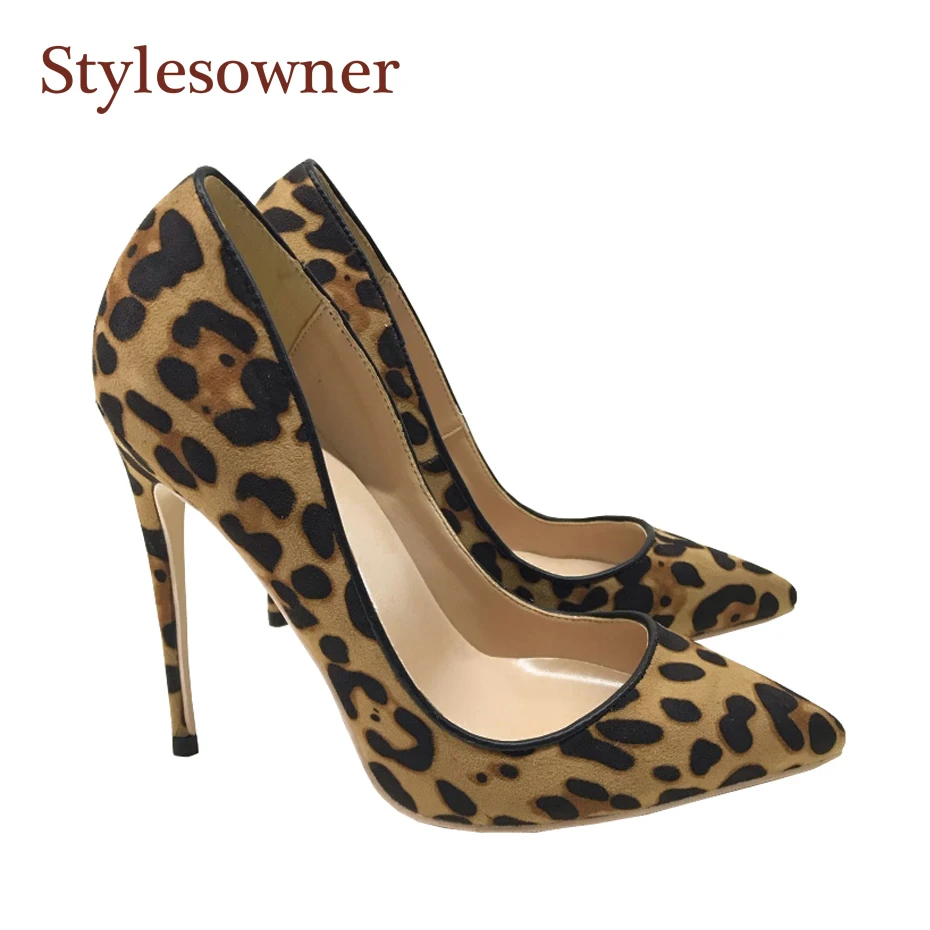 Stylesowner Leopard High Heel Shoes Pointed Toe Shallow Mouth Thin Heel ...