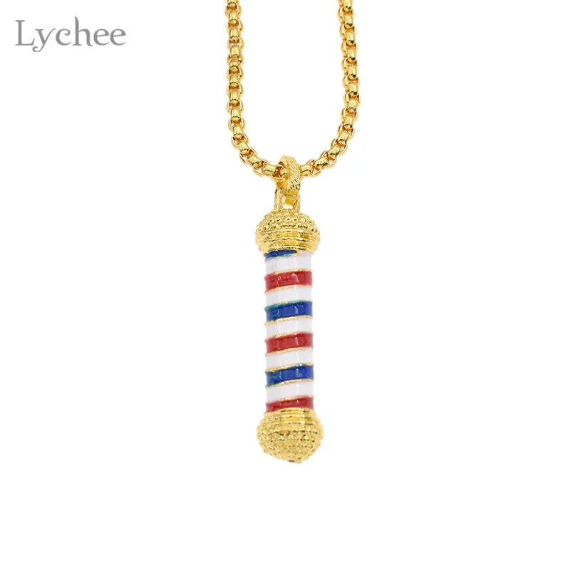 Lychee Gothic Punk Barber Shop 3D Barber Pole Pendant Necklace Silver ...