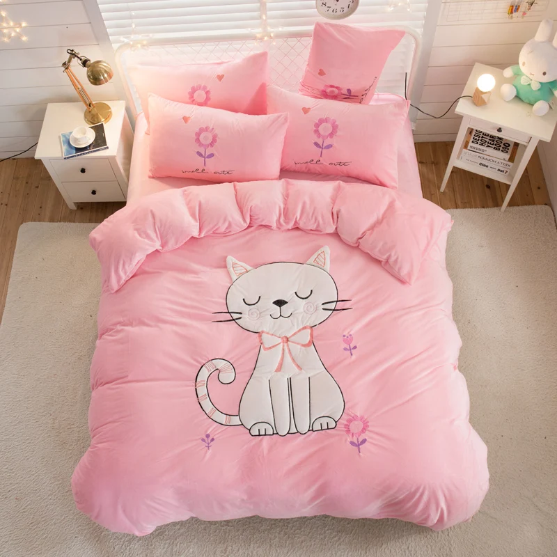 Pink Fleece Fabric Luxury Bedding Set Twin Queen King Size Bed Set Pink Fleece Fabric Luxury Bedding Set Twin Queen King Size Bed Set
