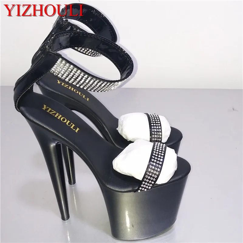 Black Sexy Shoes 8 inch Rhinestone Stiletto Heels 20cm Open Toed High ...