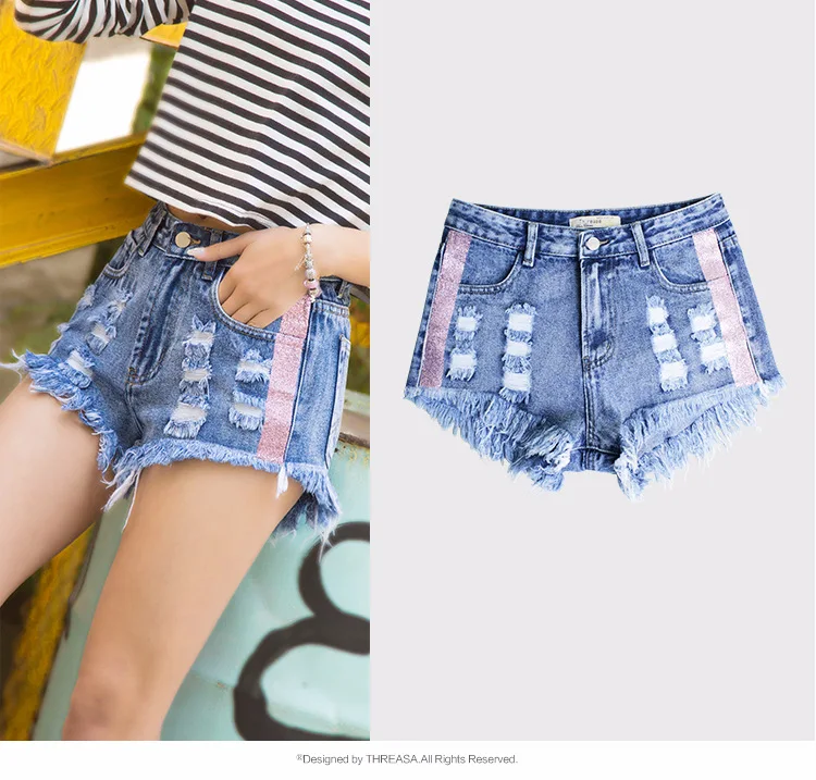WZYCHDS SSummer Womens Hole Ripped Denim Shorts Beach Short Jeans ...