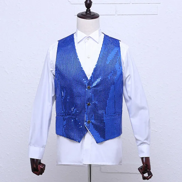 2018 Stylish Sequins Vest Men Casual Slim Fit Single Breasted Mens ...