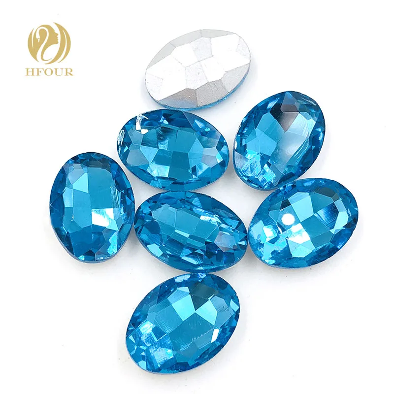 Lake blue oval shape Pointback glass crystal rhinestones apply to ...