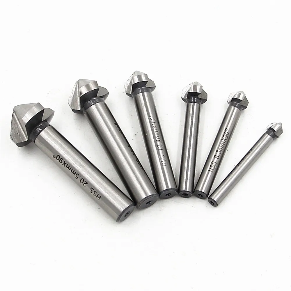 6pcs Round shank 3 Flute HSS Hard Metals Three Edge Chamfer Chamfering ...