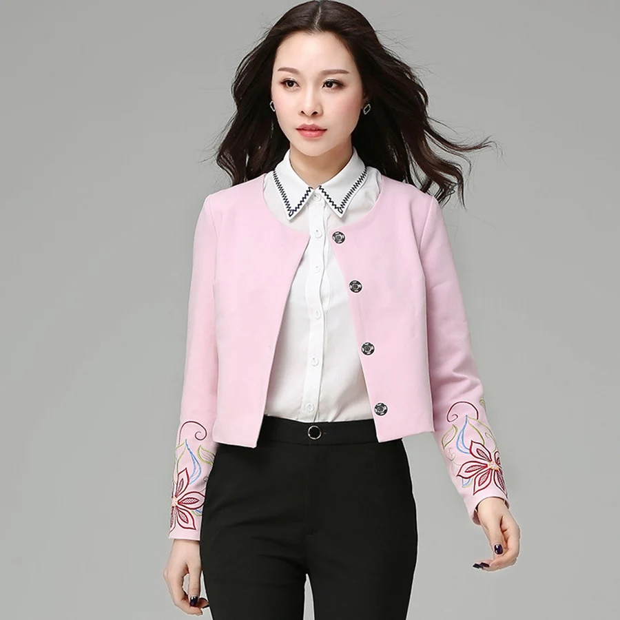 Flowers Short Jackets Women Elegant Autumn Harajuku Jacket Embroidered