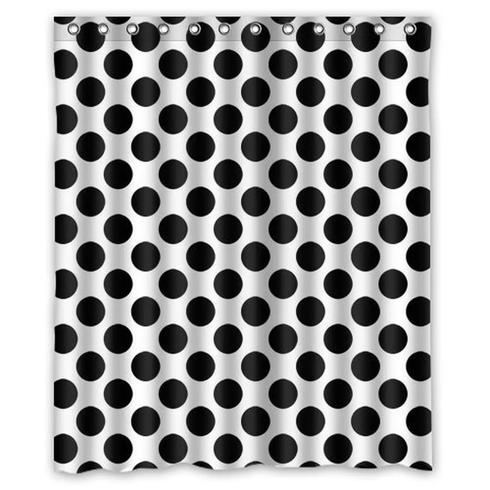 Memory Home Fabric Polyester Bathroom Decor Curtains Black Polka Dot