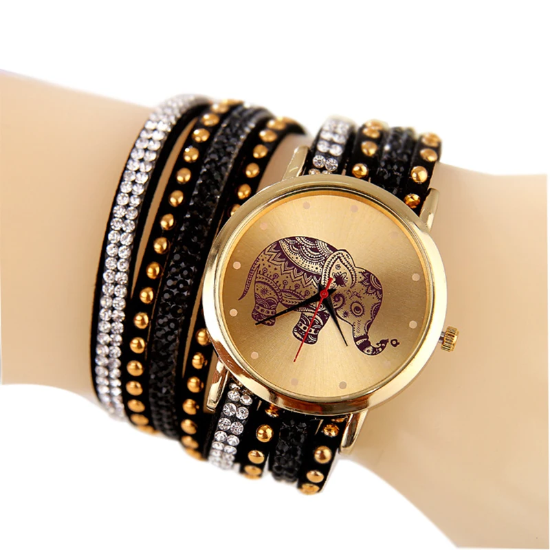 Elephant-dial-watch-New-Women-Dress-Watch-Multilayer-Leather-Rivets ...