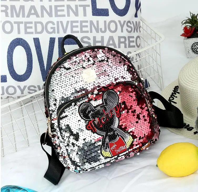 PU+Sequins Mickey Women Samll Backpacks High Quality Brand SchoolBag ...
