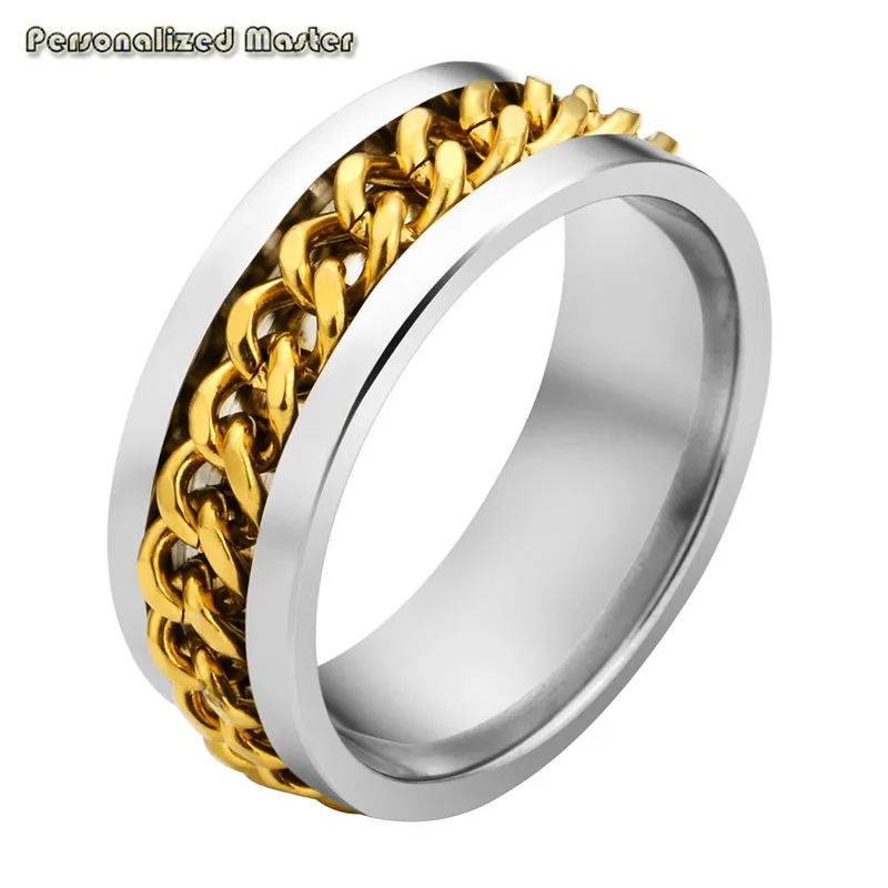 Personalized Master 1pc Golden Personalized Custom 8mm Mens Stainless