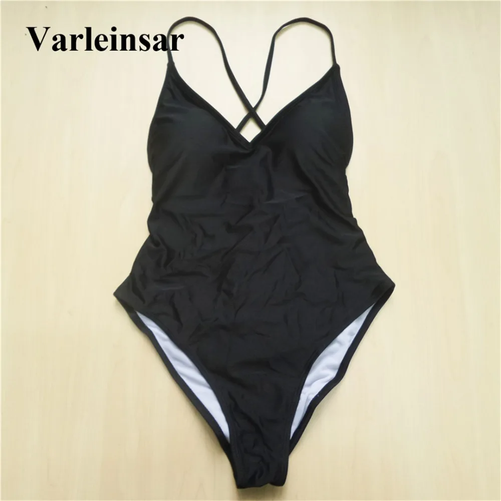 2019 Neon Green Sexy V Neck Scrunch Butt One Piece Swimsuit Women ...