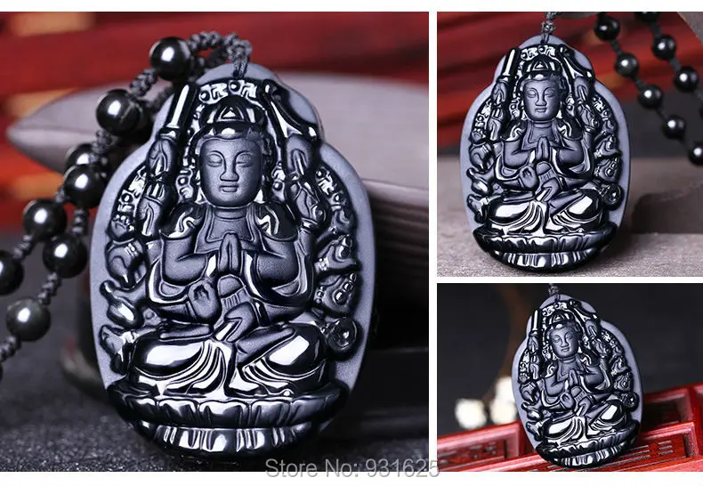 Beautiful Chinese Natural Black Obsidian Carved Thousand Hand Kwan Yin