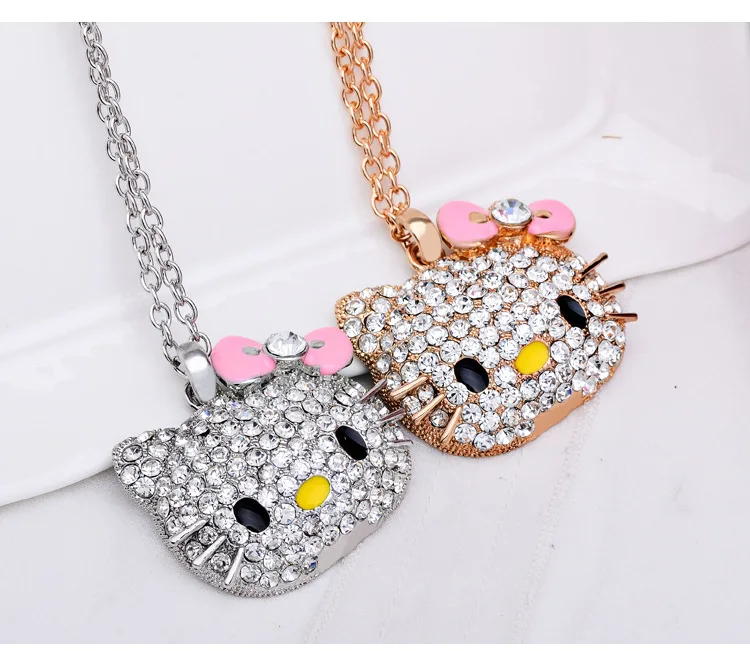 2016 fashion Alloy plating kitty cat shape GEM crystal Necklace Sweater ...