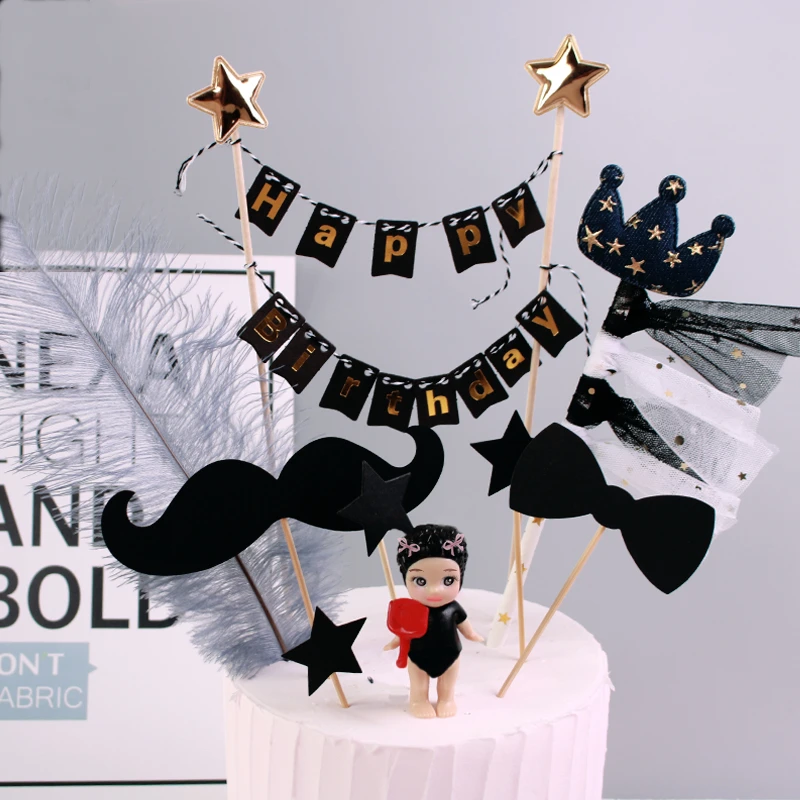 Alt-n-Siyah-Mutlu-Do-um-G-n-Pastas-Bunting-Topper-Kek-Garland-Mini-Afi ...