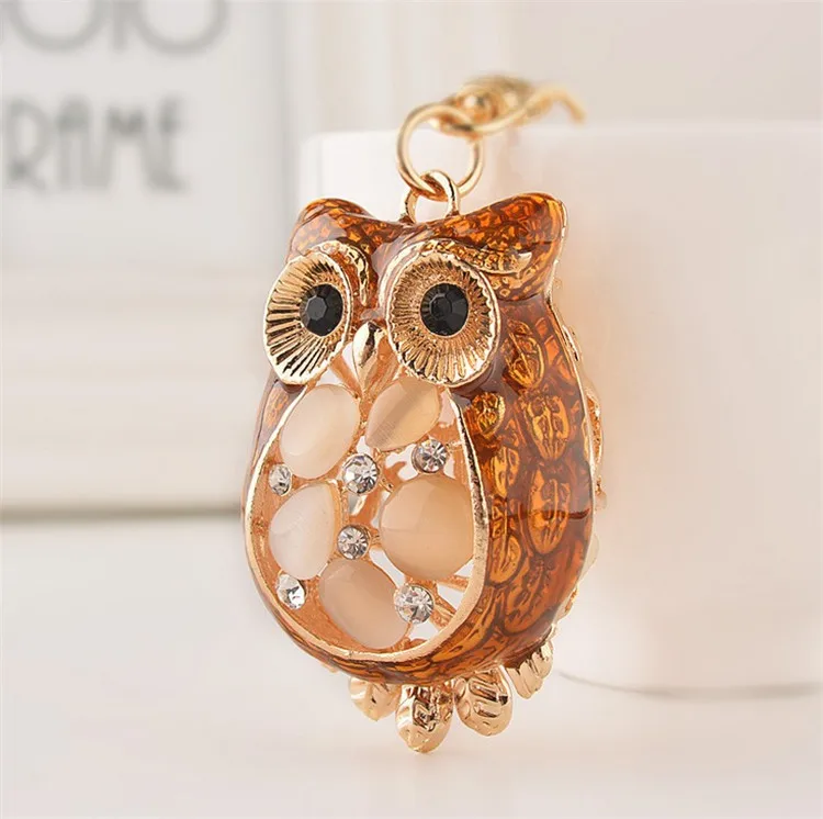 참신 Opals 올빼미 Keychains Keyring 패션 동물 Keychains 금속 크리스탈 열쇠 고리 지갑 펜던트 선물 ...
