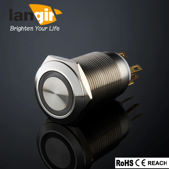 5A/250VAC 1NO1NC Self locking Latching Ring Illuminated Stainless Steel ...