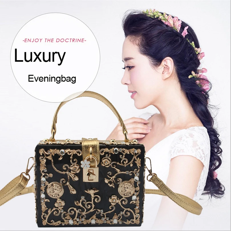 Prom Evening Bag Diamond Flower Clutch Bag Relief Acrylic Ballot Lock ...