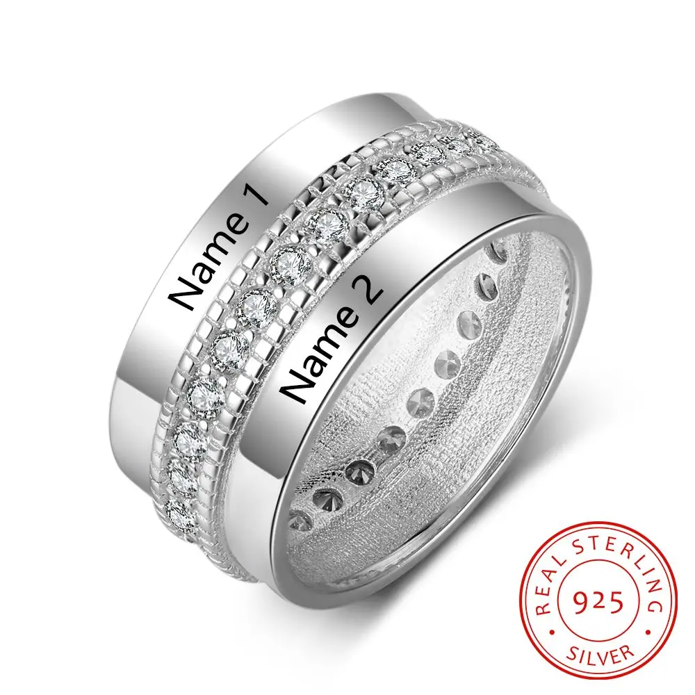 925 Sterling Silver Personalized Rings For Women Cubic Zirconia Stone