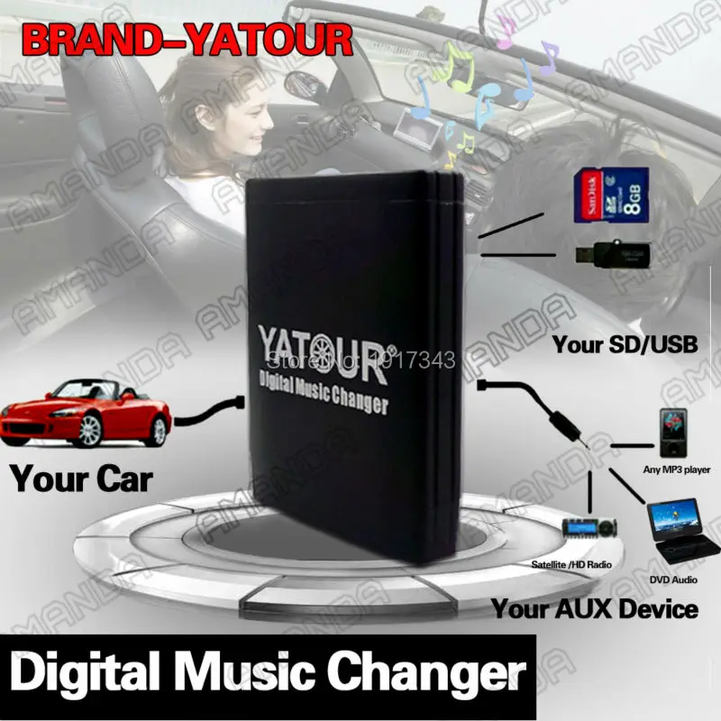 Yatour Adaptador de coche AUX MP3 SD USB música CD cambiador 6 + 6PIN conector para Toyota Camry ...