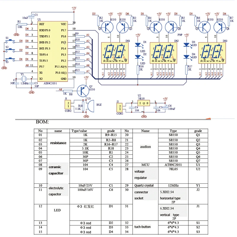 C51 Digital DIY Electronic Clock Kit Suite DIY Kit Six 6 Bits ...