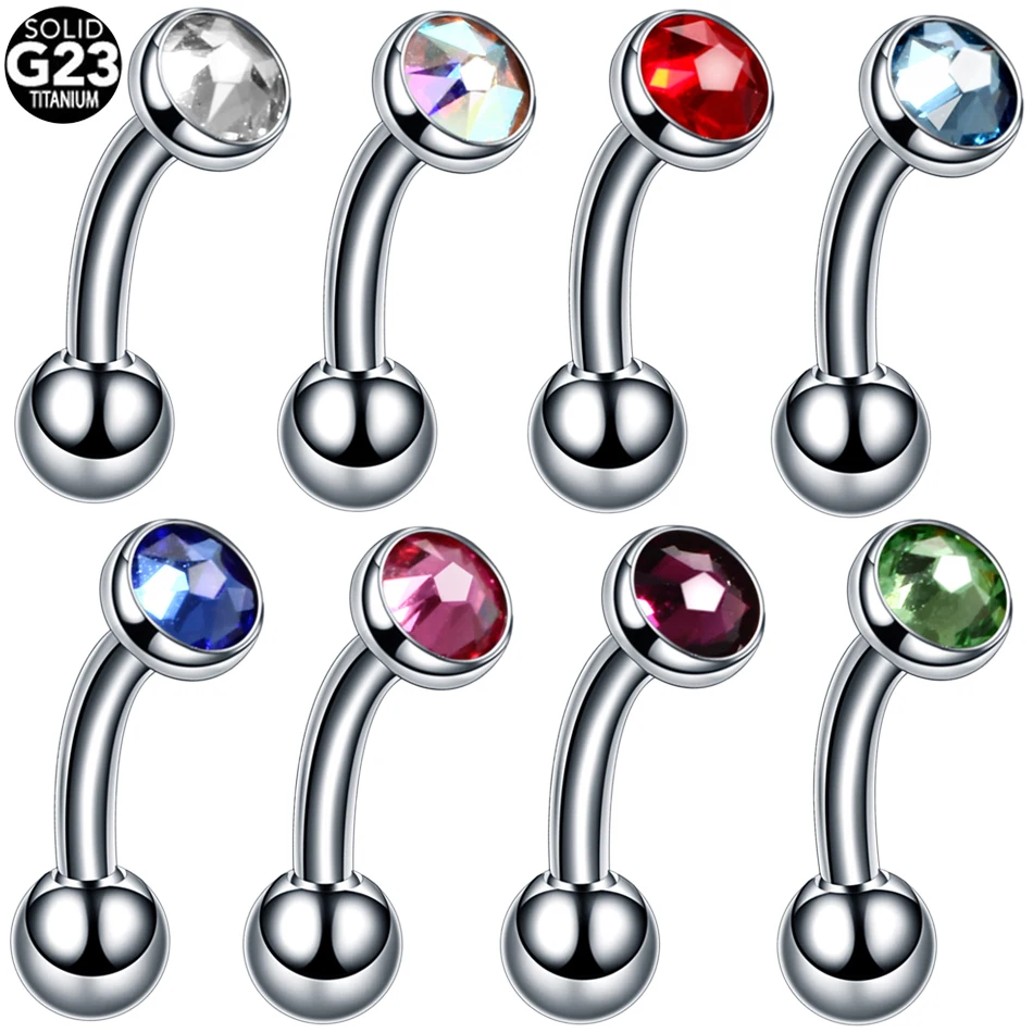 10 Stkspartij Titanium Wenkbrauw Gebogen Piercing Crystal Gem Daith Oorbellen Piercing Sexy