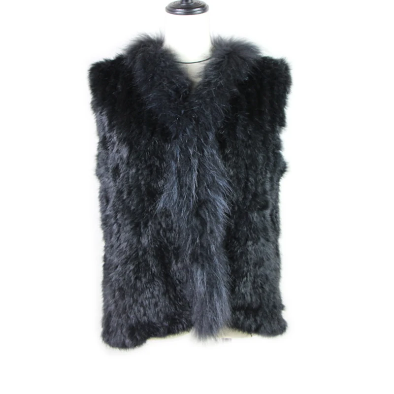 Harppihop veste natural coelho real,, colete de pele com gola de guaxinim colete/casacos coelho ...