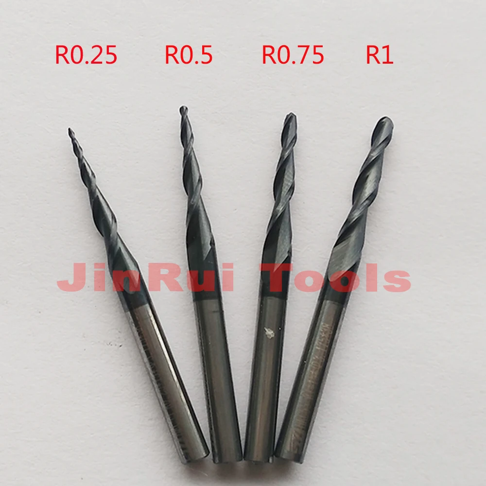 1pc R0.25/r0.5/r0.75/r1 1/8"(3.175mm)shank Hrc55 Carbide Tapered Ball Nose End Mills Milling ...