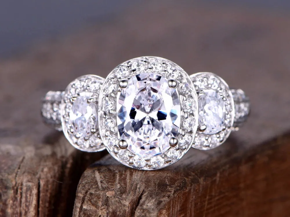 CZ Engagement ring 6x8mm Oval Cut Cubic Zirconia ring 925 sterling ...