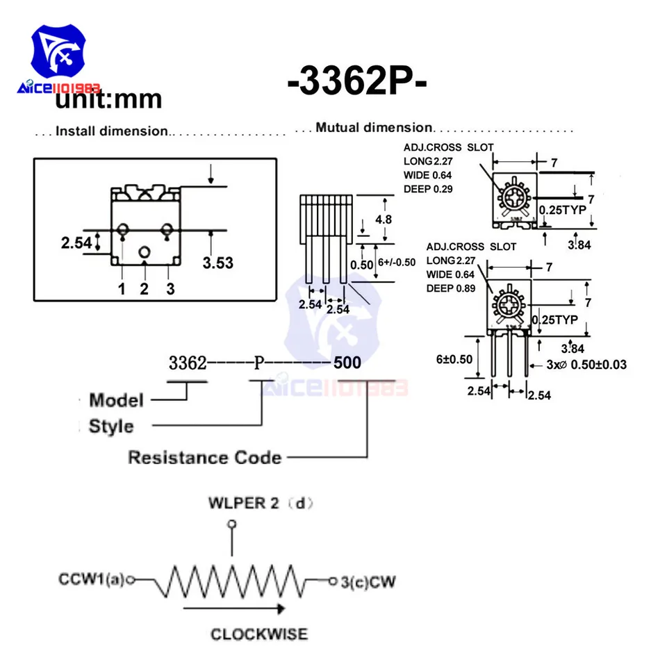 Sourcing Map 3362 Trim Potentiometer Top Adjustable Variable Resistance ...