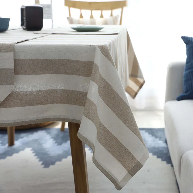 New Arrival Cotton Table Cloth Japanese Style Beige Striped Modern ...