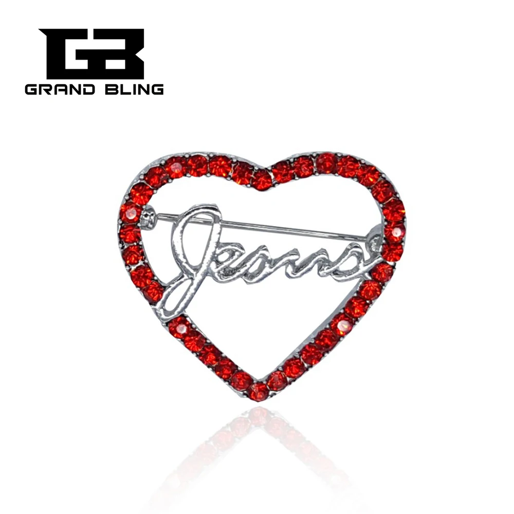Rhinestone Red Heart Love Jesus brooch pins Unique Gift|brooch pins ...