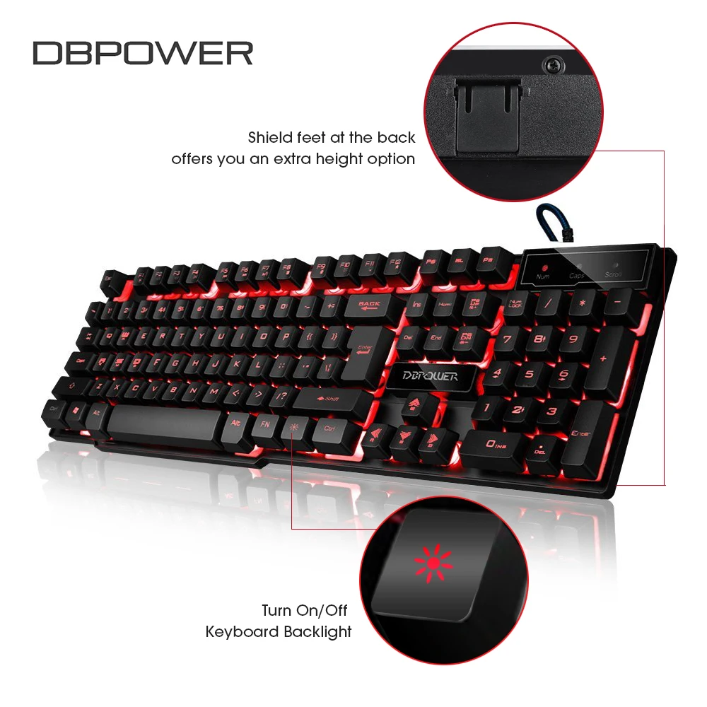 DBPOWER Russian/English Gaming Keyboard USB 3 Backlight Modes Floating ...