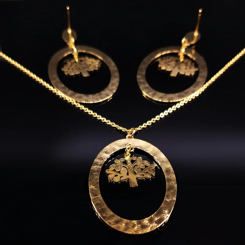 2019 Tree of life Stainless Steel Jewelry Set Peru Gold Color Necklace ...