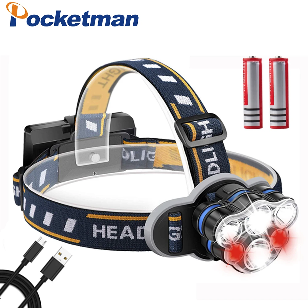 20000lm Led Headlight Cob Red Light Headlamp 8 Modes Lamp Usb Rechargeable Led Headlamp For