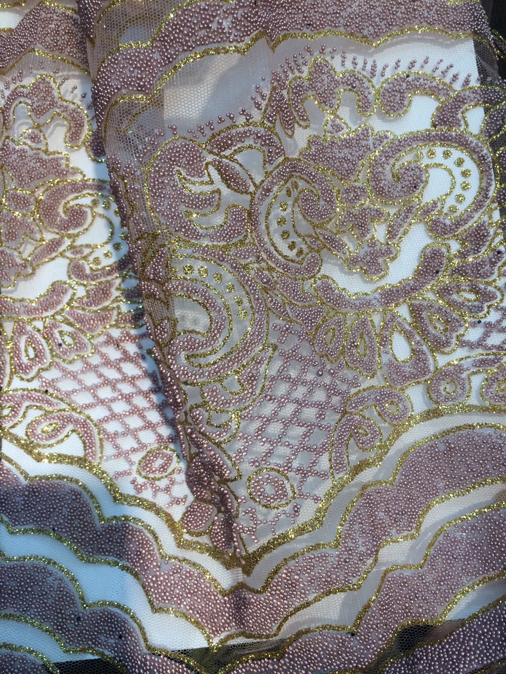 Tejido de encaje africano más popular de poliéster con cuentas glitter ...