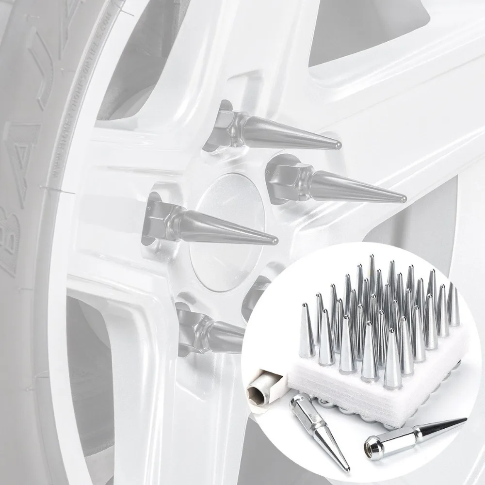 KSP 32 Pc Spike Lug Nuts M14x1.5 Thread 4.4 Tall Closed End Bulge Acorn Spiked Solid 1 pc Metal ...