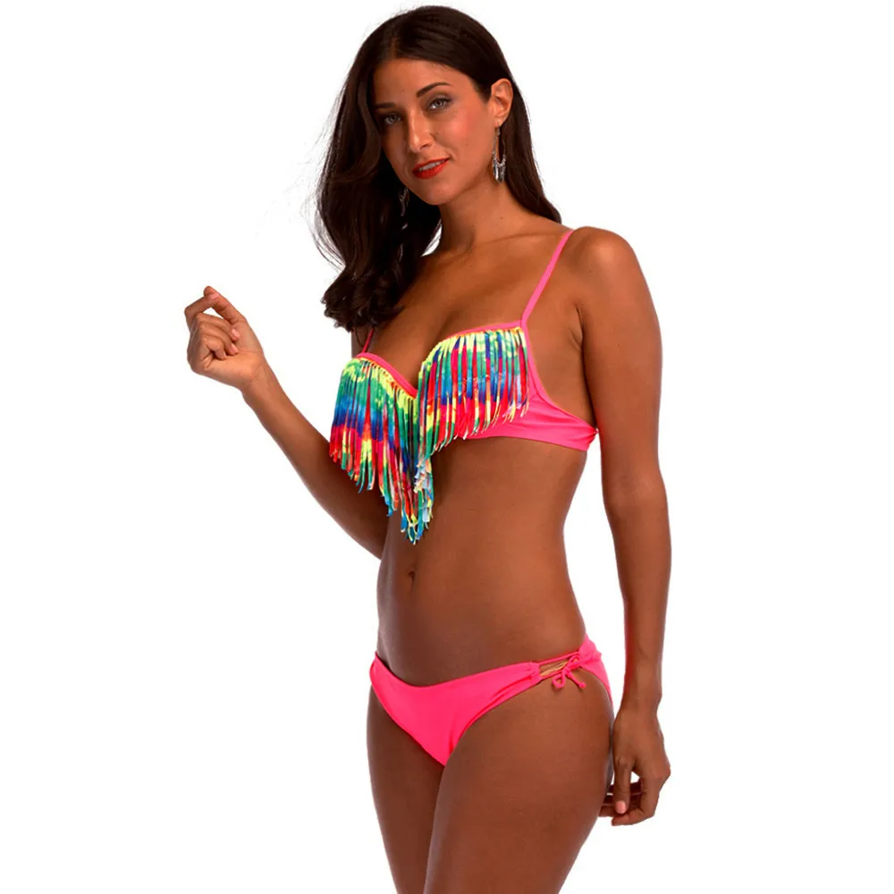 Womail 2018 New Women Swimwear Tassel Bikini Set Sexy Push Up Swimsuit