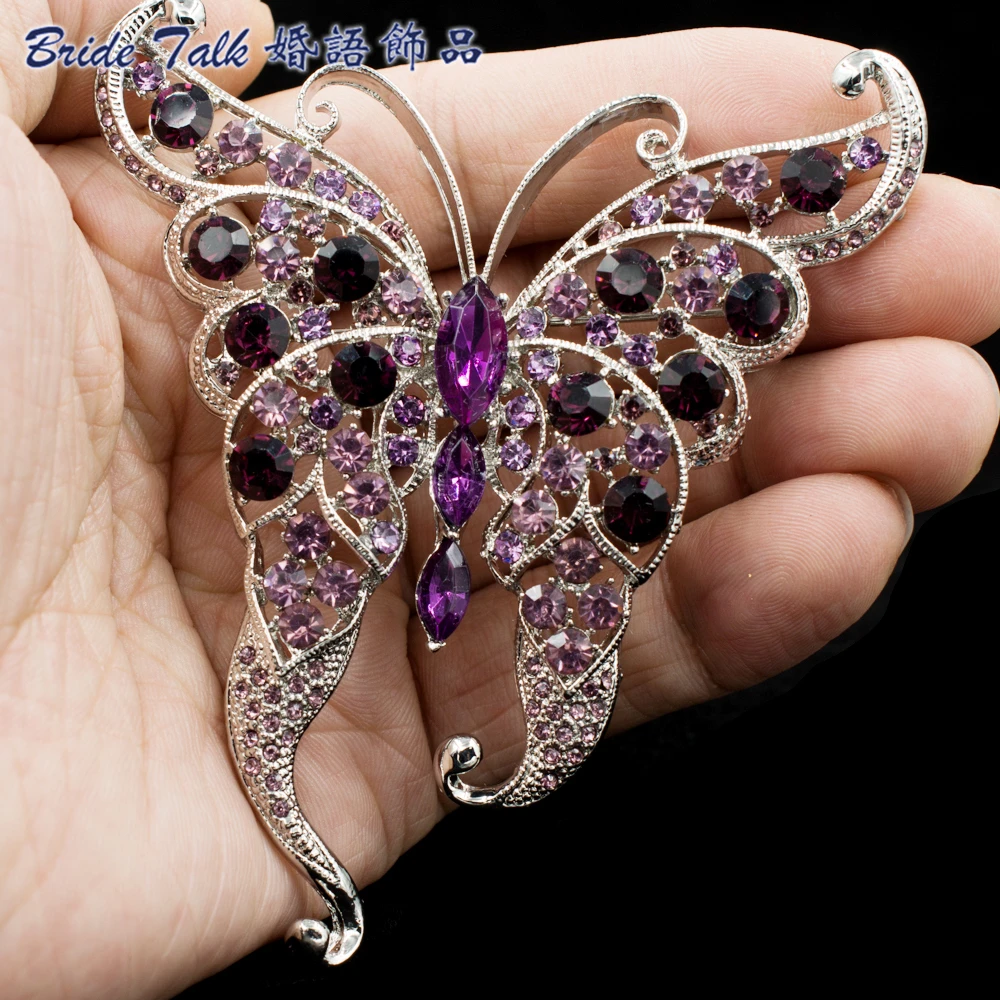 Vintage Unique Butterfly Brooches And Pins Purple Crystals Rhinestone