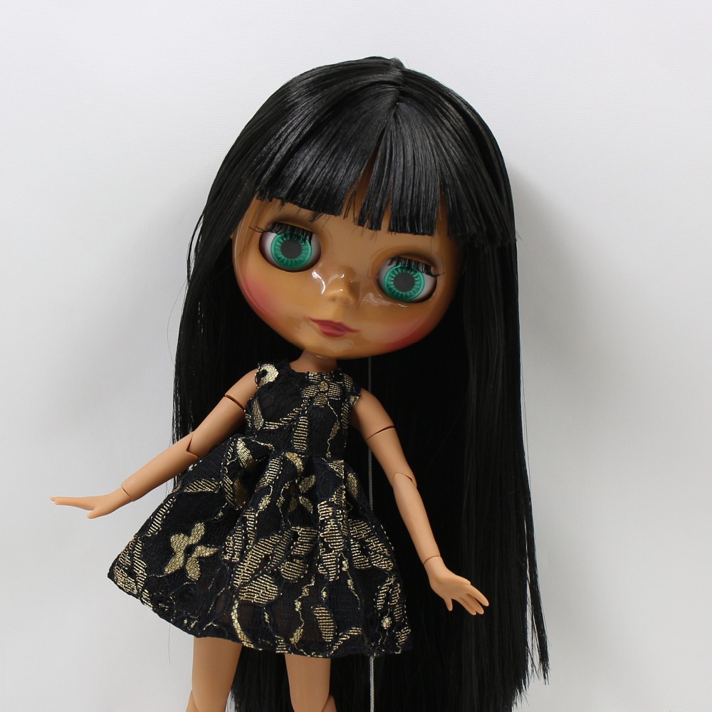 Neo Blythe Doll with Black Hair, Dark Skin, Shiny Cute Face & Custom ...