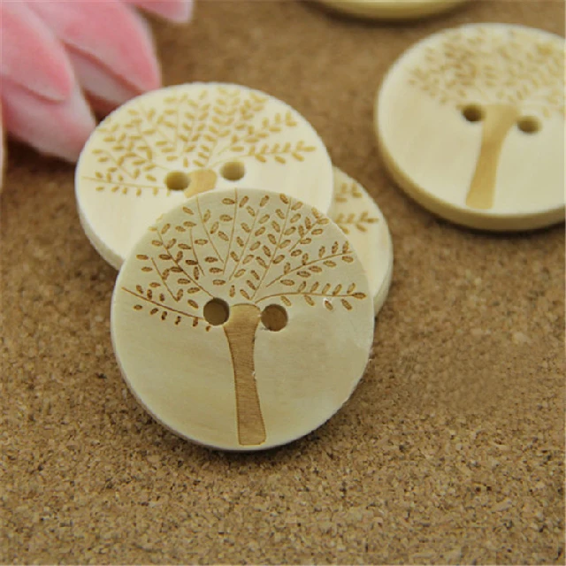 Wholesale DIY fancy 100pcs big 30mm 2 hole wood buttons natural wood ...