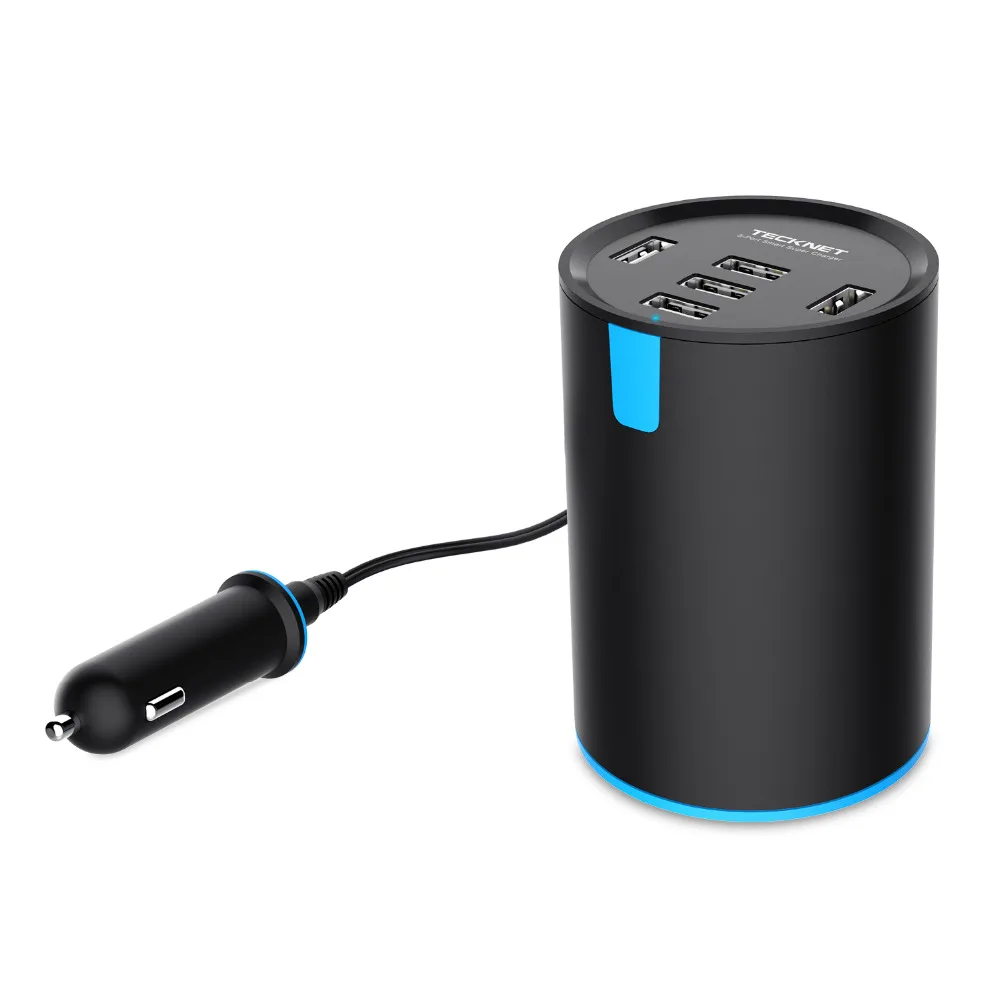 TeckNet PowerDash D5 10A 50W 5 Port USB Cup Car Charger Station Quick ...