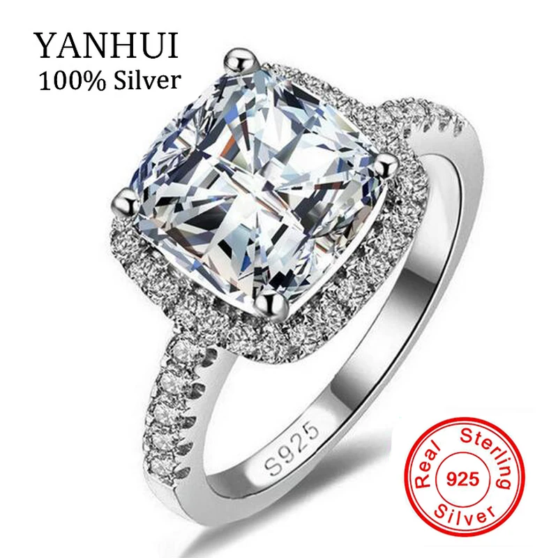 Have S925 Security Logo 100% Solid 925 Sterling Silver Rings For Women 4CT SONA CZ Diamant ...