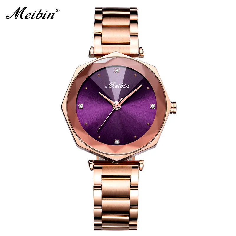 Meibin Fashion Women Quartz Watch Luxury Stainless Steel Leather Lady ...